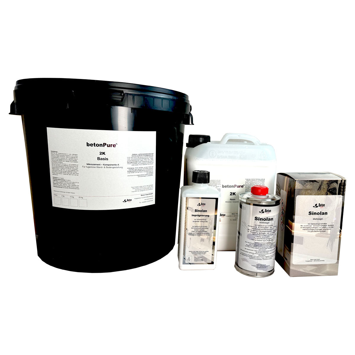 BETONPURE 2K Mikrozement KOMPLETT-SET mit Sinolan Versiegelung (Bedarf ...